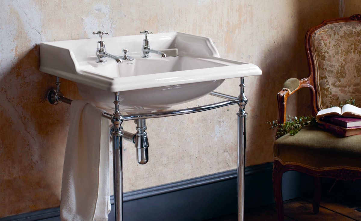 Classic Rectangle 650 Basin with Invisible Overflow & Chrome Washstand ...